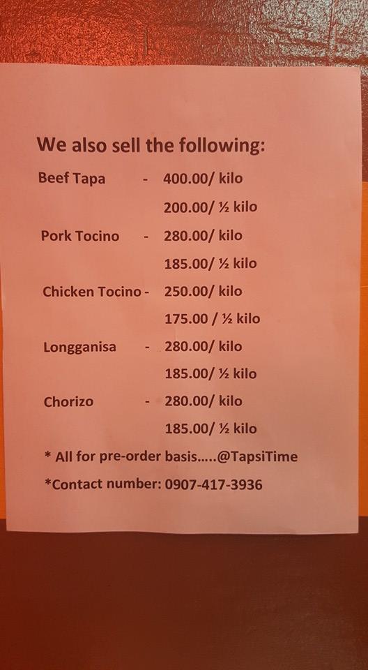 Menu at Tapsi Time restaurant, Ozamiz City
