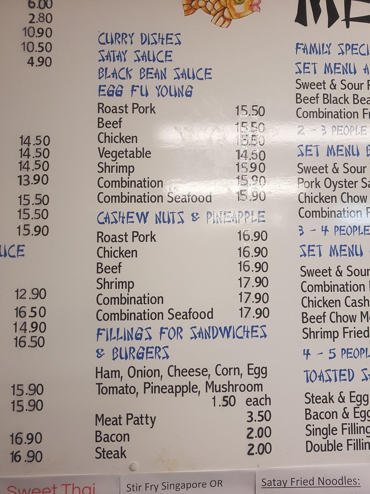 Menu at Whitby Chinese Takeaway restaurant, Wellington