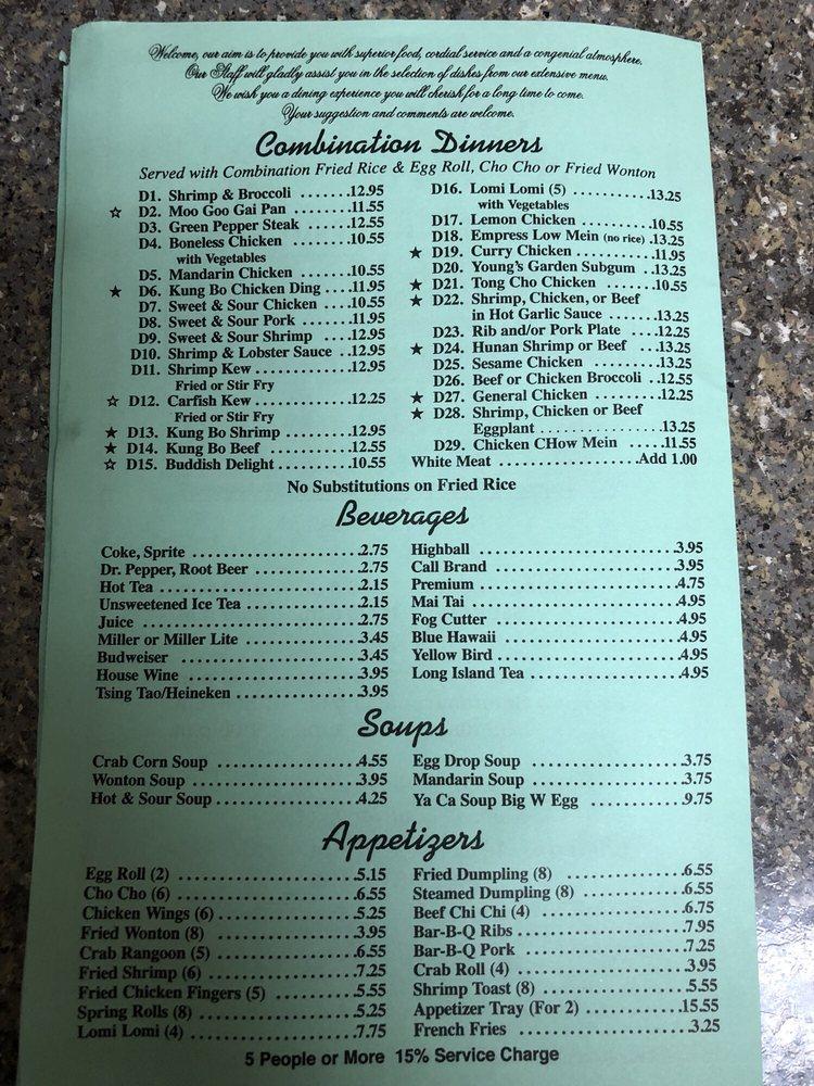 Menu at Young's Garden Chinese Restaurant, Kenner, Williams Blvd