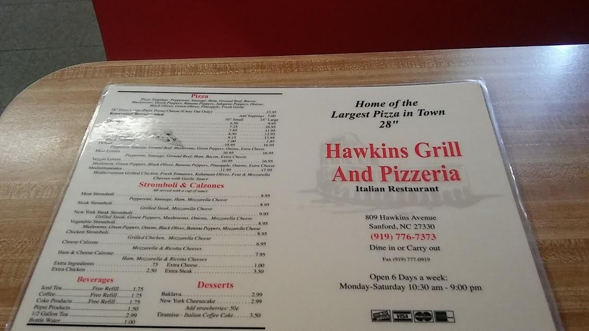 Menu at Hawkins Grill & Pizzeria, Sanford