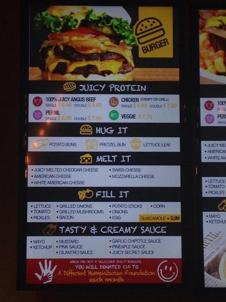 Menu at Juicy Smashed Burger restaurant, Miami