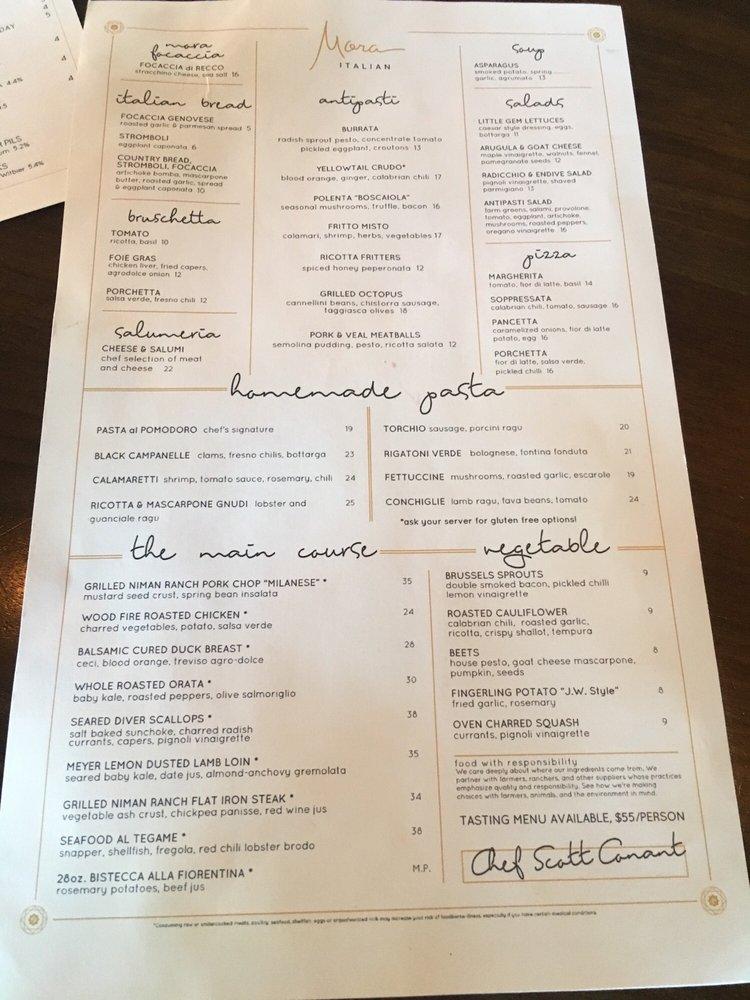 Menu at Mora Italian pub & bar, Phoenix