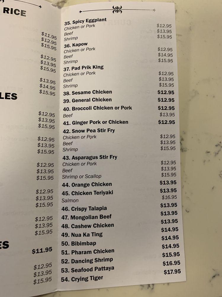 Menu at Pad Thai Restaurant, Sheridan
