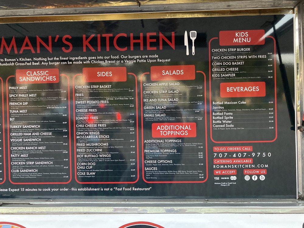 Carta del restaurante Roman's Kitchen, Arcata