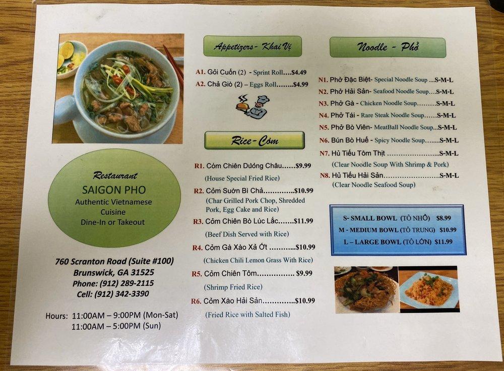 Carta del pub y bar Saigon Pho, Brunswick, 760 Scranton Rd #100