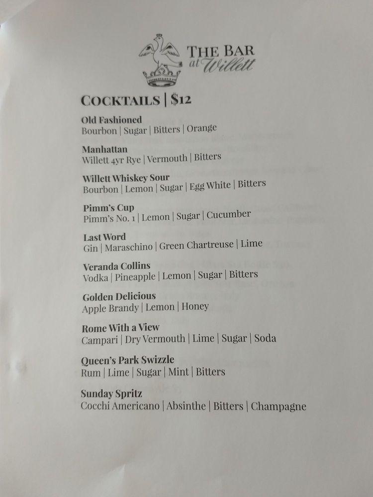 Menu at The Bar at Willett, Bardstown