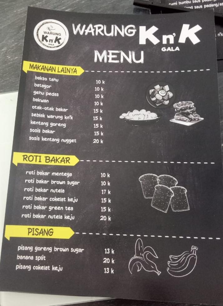 Menu at Warung KnK gala cafe, Gunungsembung
