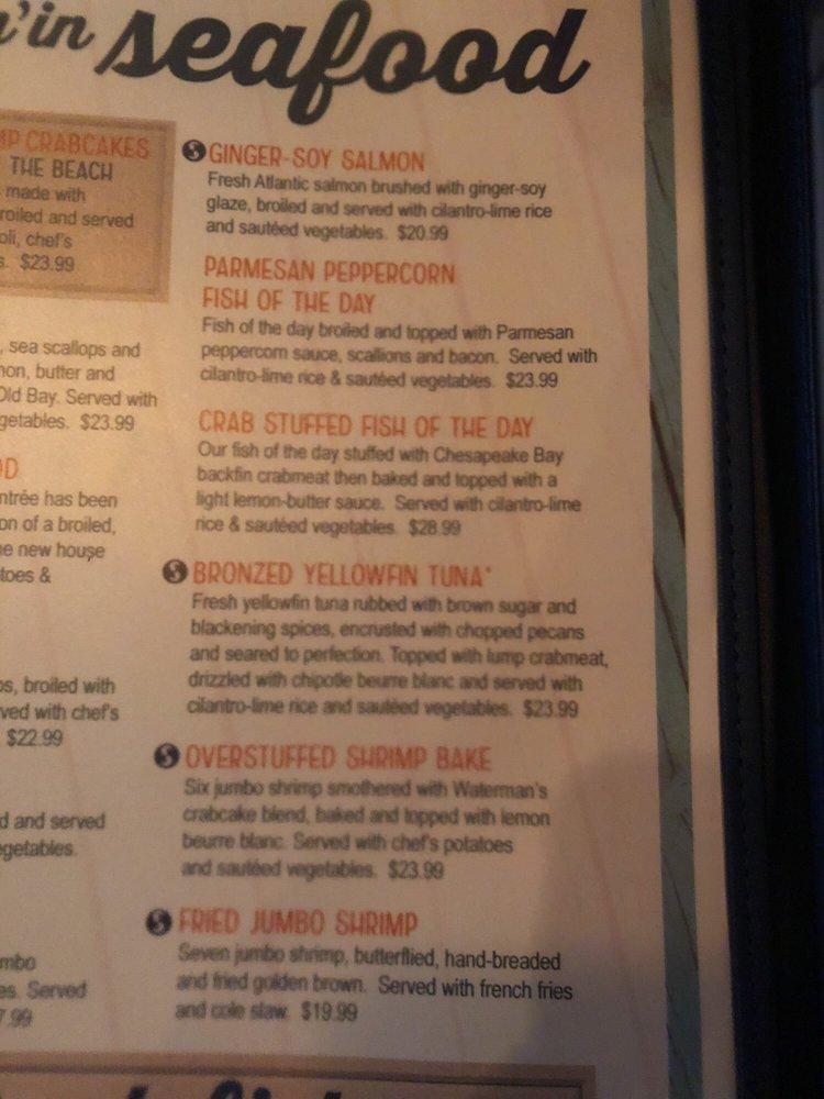 Menu at Waterman's Surfside Grille pub & bar, Virginia Beach