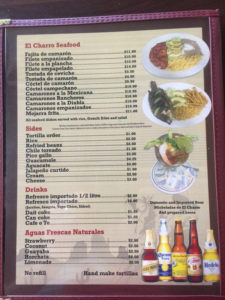 Menu at El Charro Mexican Restaurant, Springdale