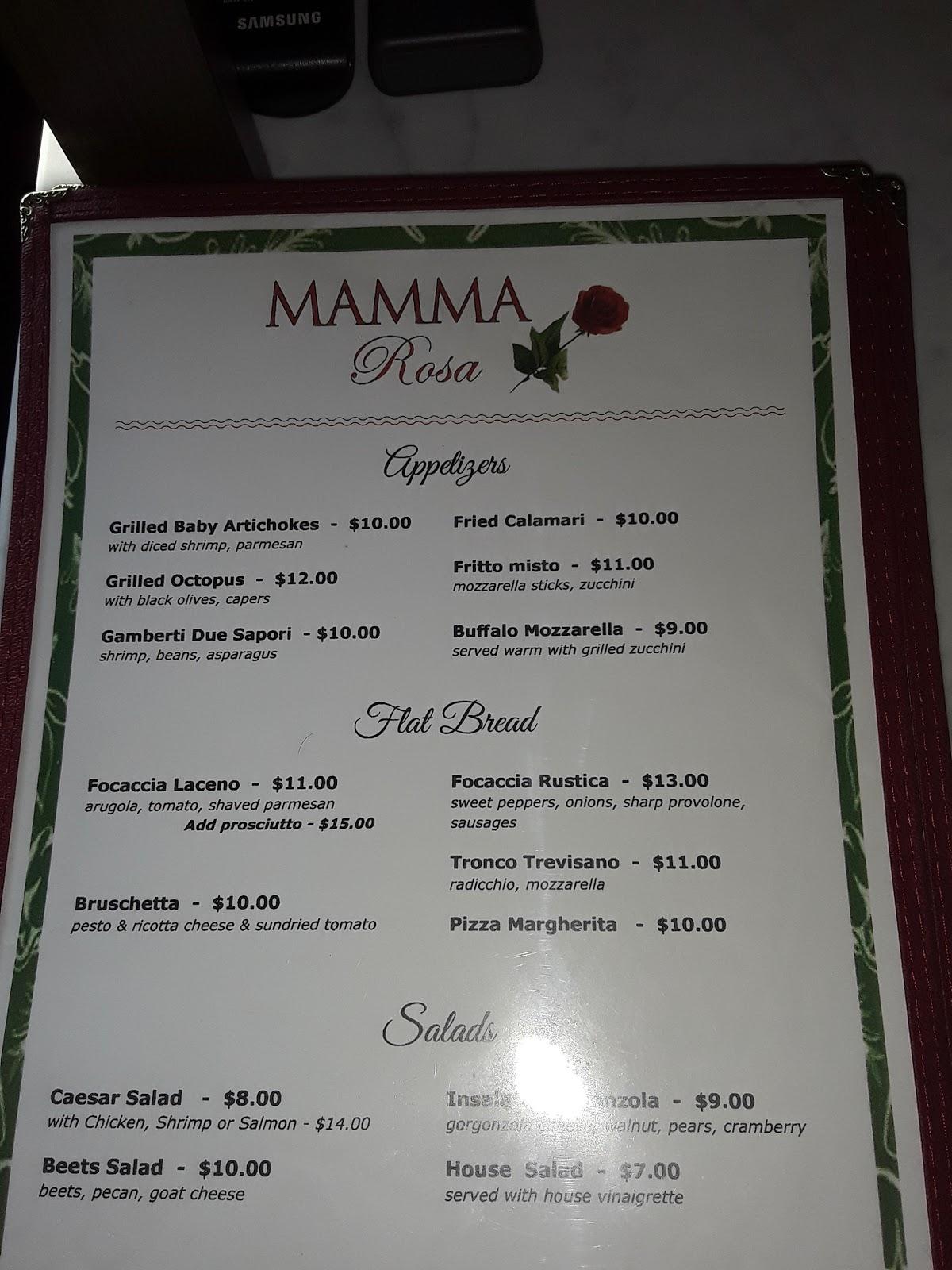Menu at Mamma Rosa restaurant, Lindenwold
