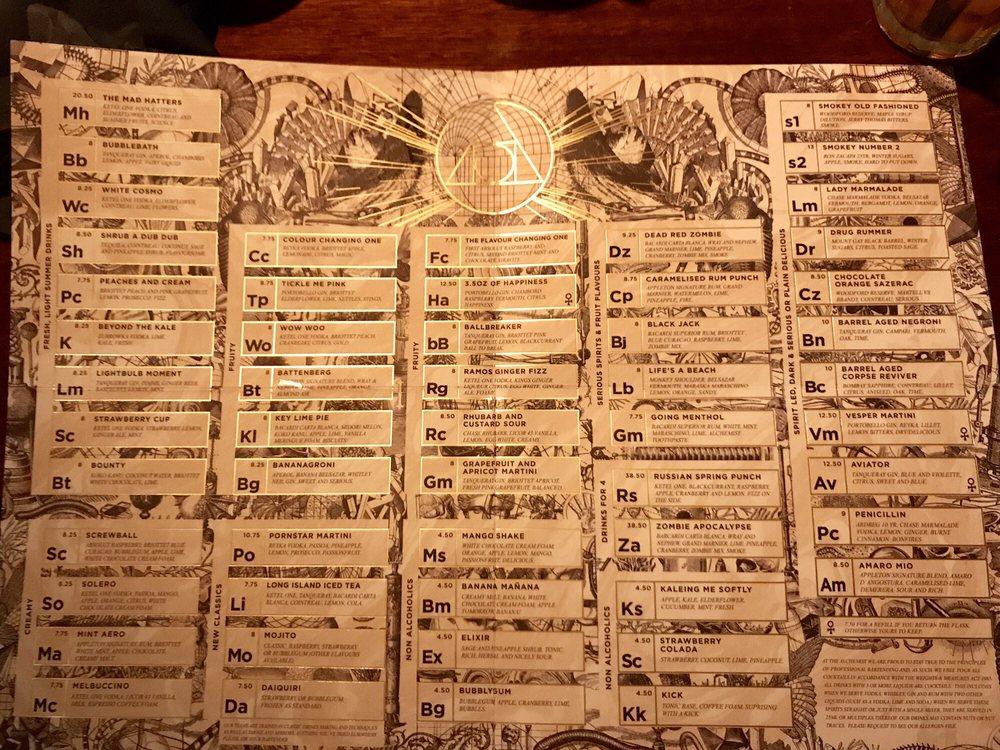 Menu at The Alchemist Greek Street pub & bar, Leeds, Yorkshire House