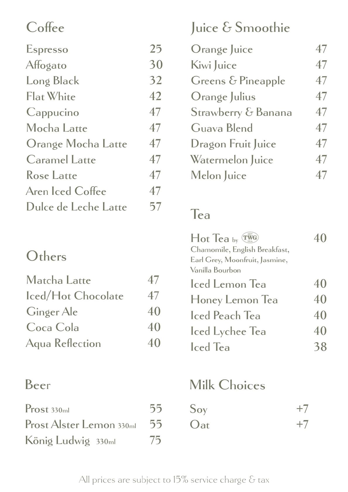 Menu at The SAB House restaurant, South Jakarta
