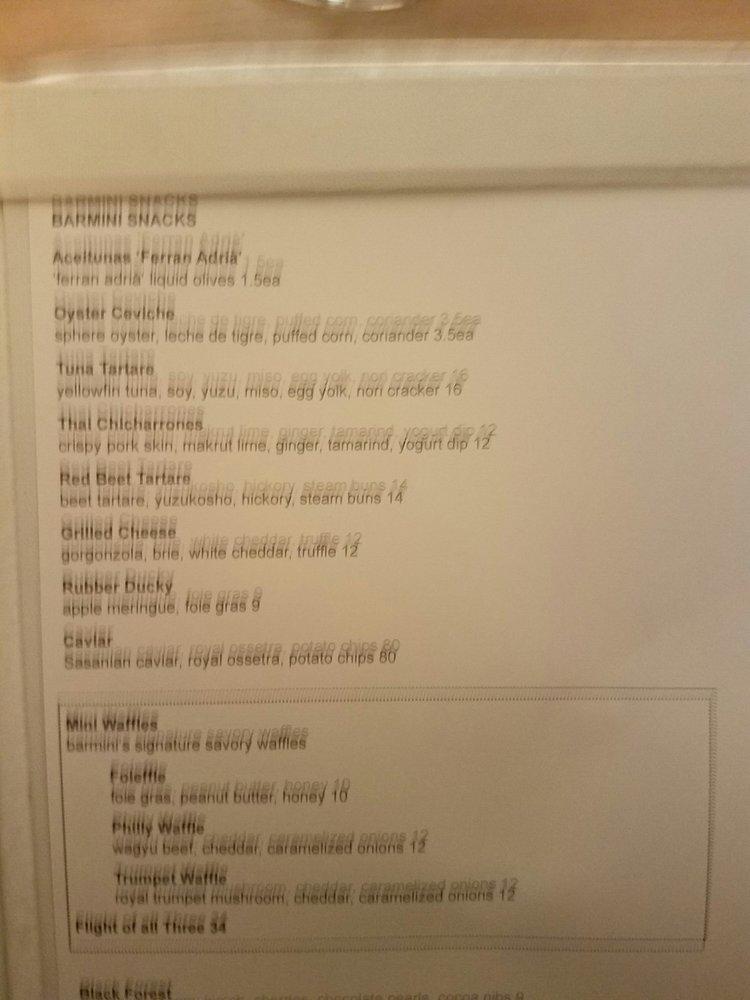Menu at barmini by José Andrés, Washington