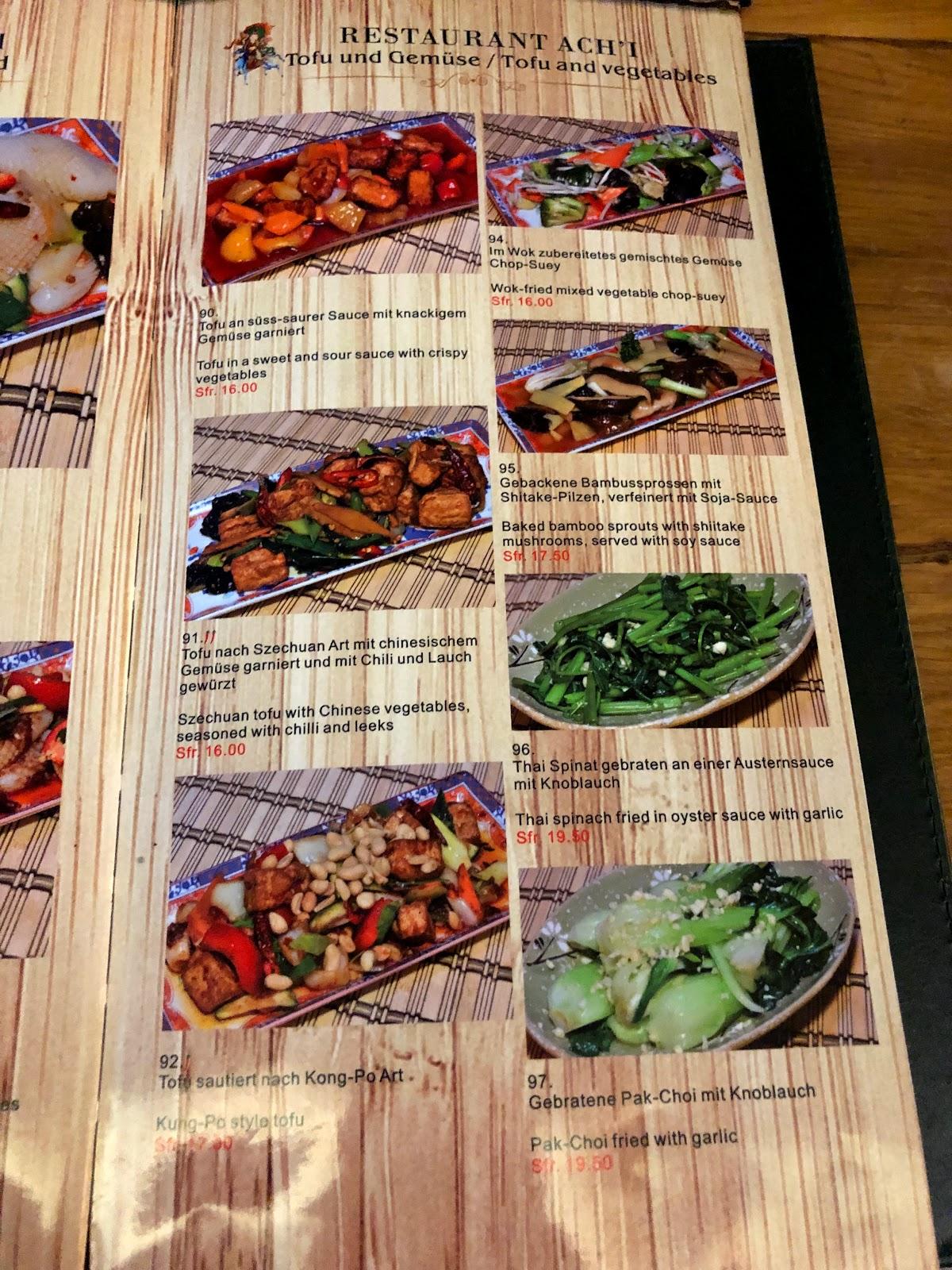 Menu at Achi, Zürich