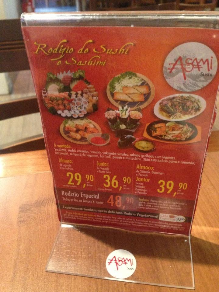 Menu at Asami Sushi restaurant, Santo André, Av. Lino Jardim