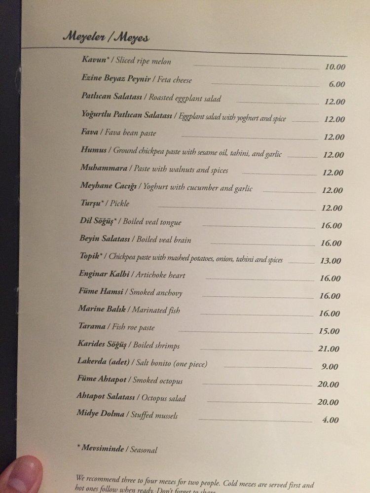 Menu at Karaköy Pizza, Istanbul
