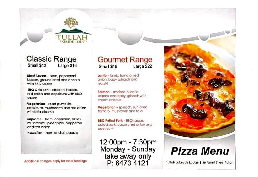 Menu at Tullah Lakeside Lodge cafe, Tullah