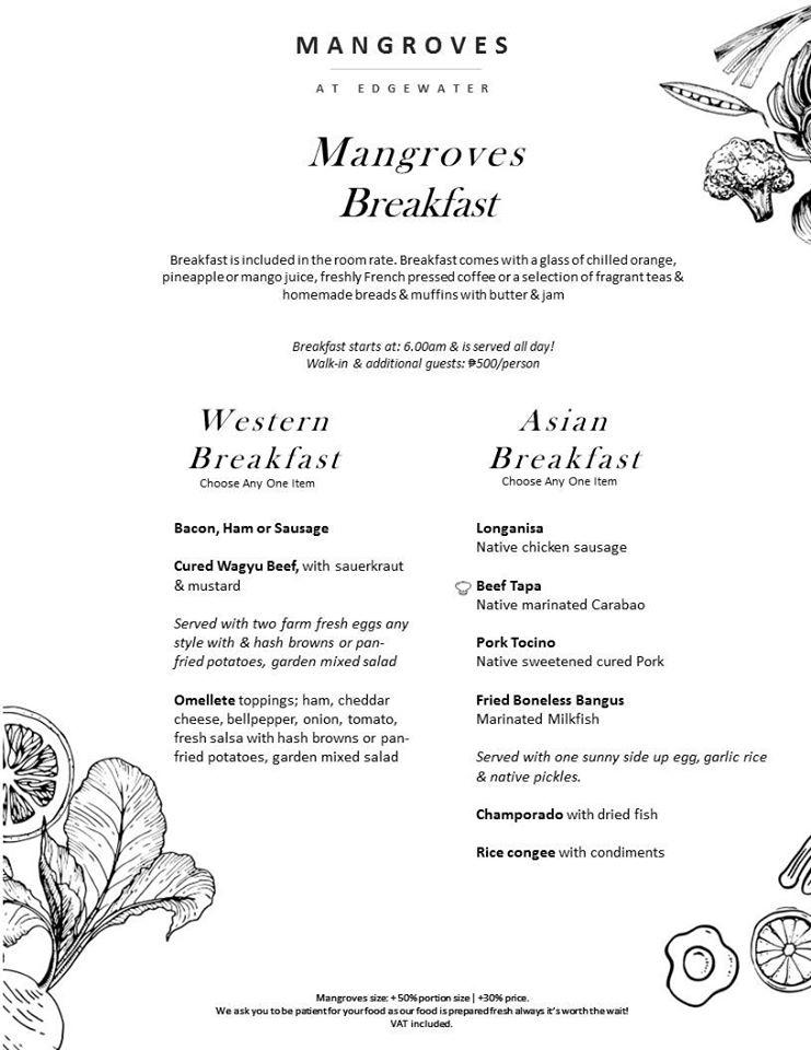 Menu at Mangroves Restaurant, Puerto Galera
