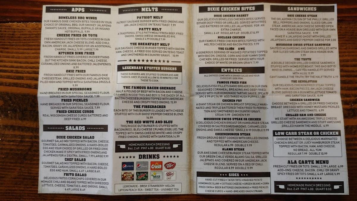 Menu at Patriot Cafe, Sapulpa