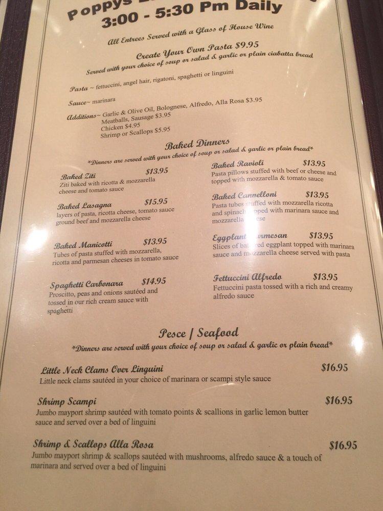 Menu at Poppy's Italiano pizzeria, Ponte Vedra Beach, 832-1 A1A N