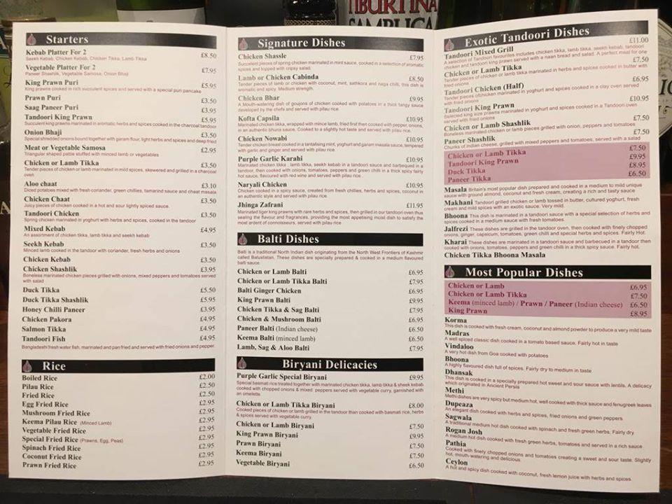 Menu at Purple Garlic restaurant, Melton Mowbray