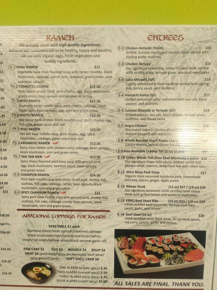 Menu at Shiro Ninja Boba - Poke - Ramen Bar, Angels Camp