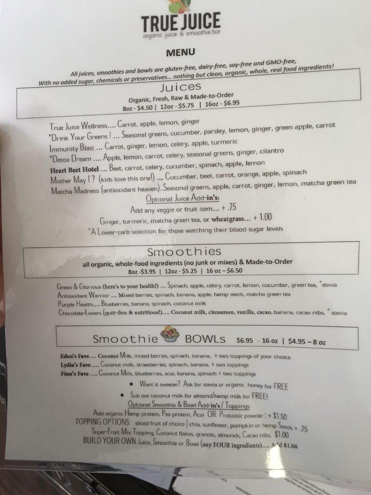 Menu at True Juice pub & bar, Grants Pass