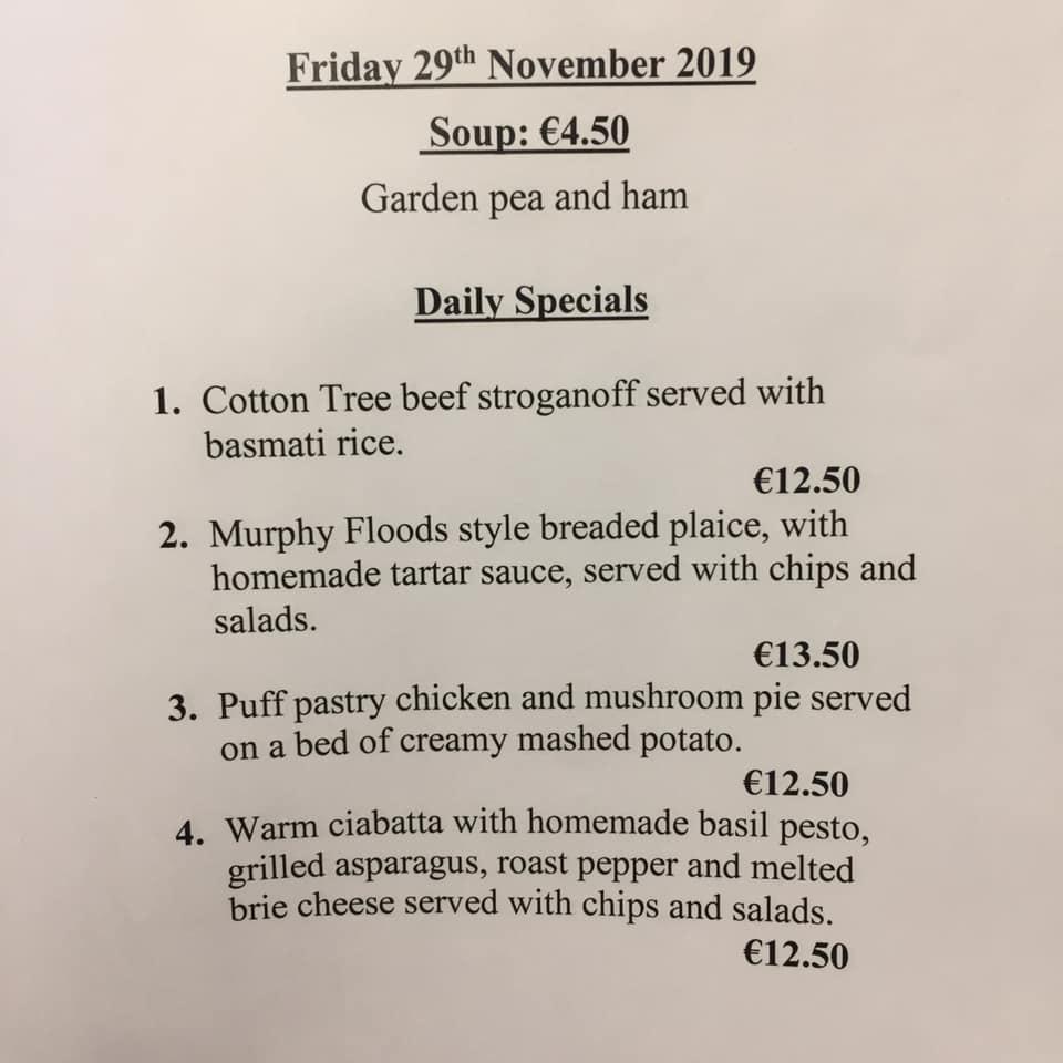 Menu at Cotton Tree Cafe, Enniscorthy