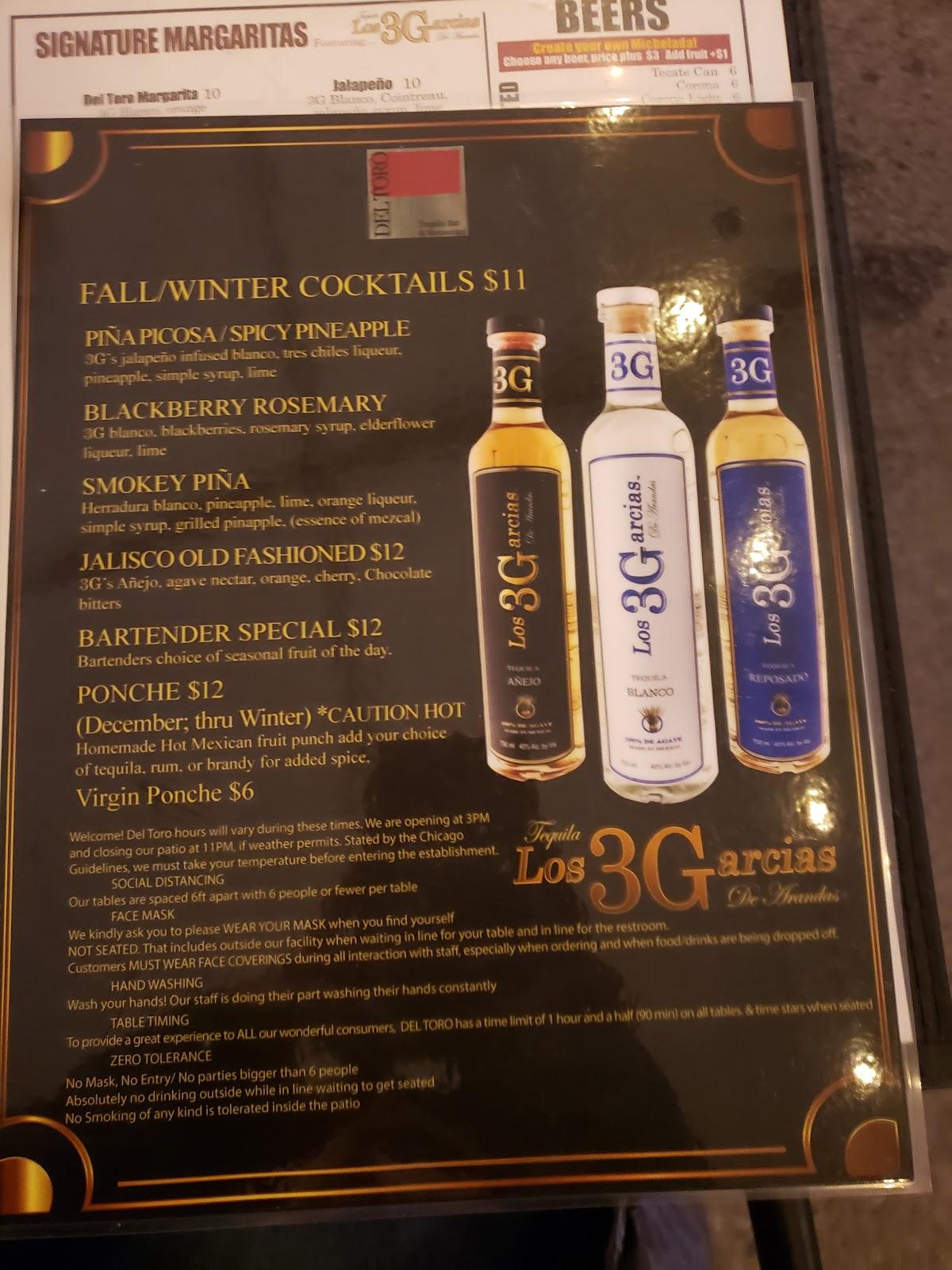 Menu at Del Toro pub & bar, Chicago, S Halsted St