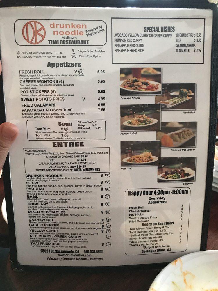 Menu at Drunken Noodle Midtown restaurant, Sacramento