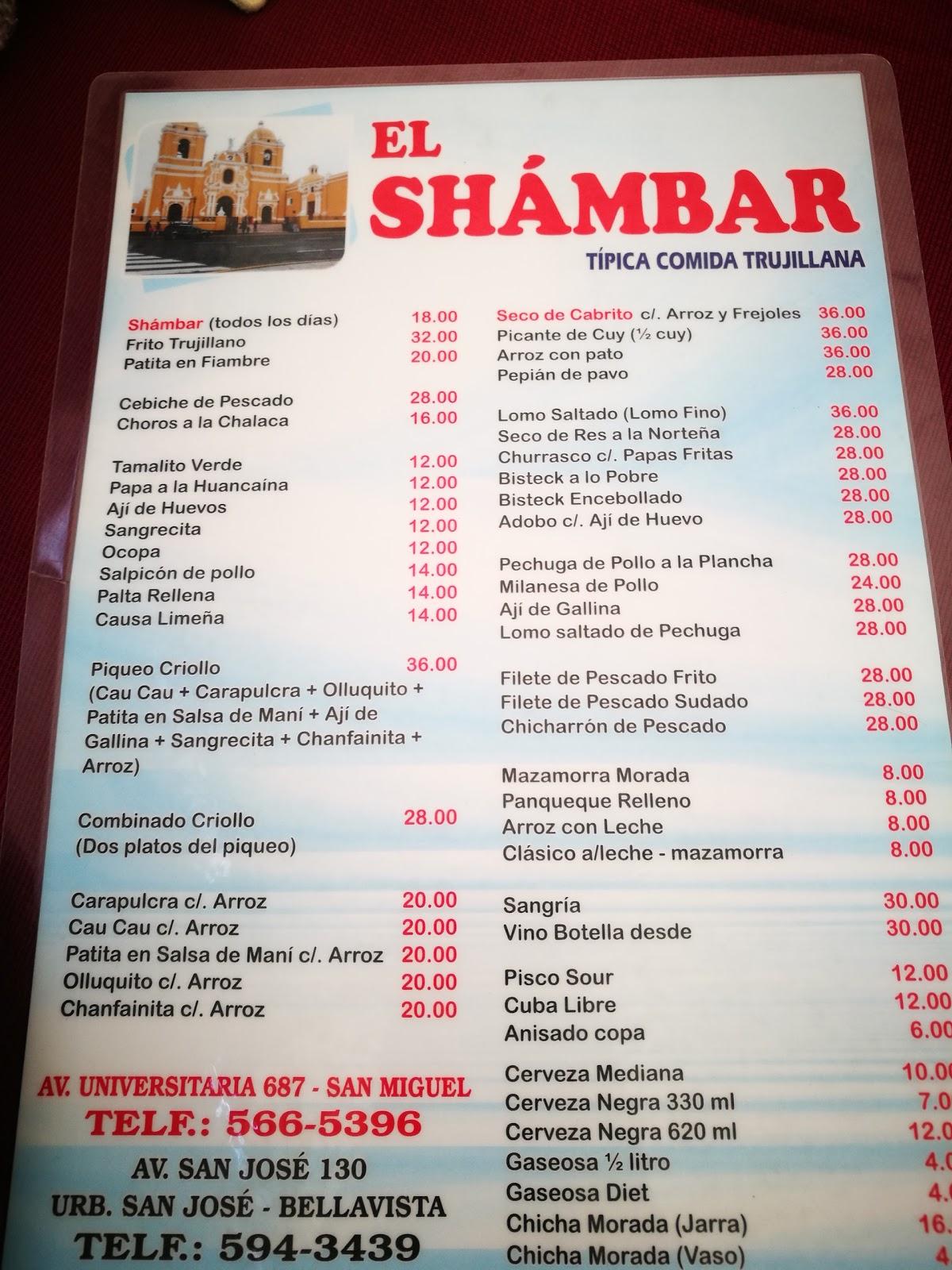 Carta de El Shambar, Bellavista, Av. San Jose 130