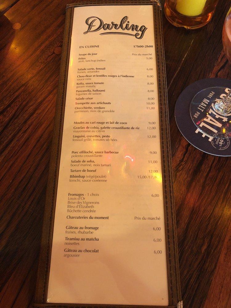 Menu at Le Darling pub & bar, Montréal