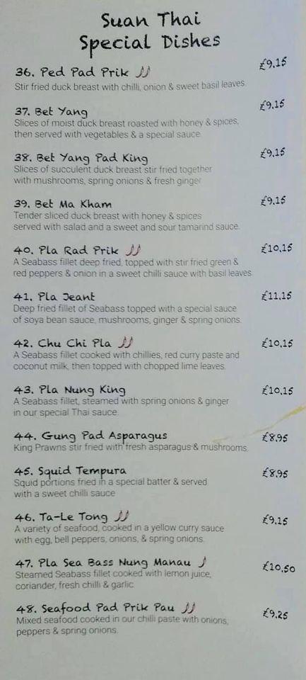 Menu at Suan Thai Restaurant, Romsey