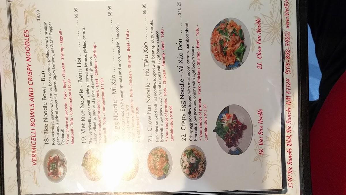 Menu at Viet Rice restaurant, Rio Rancho, Rio Rancho Blvd SE