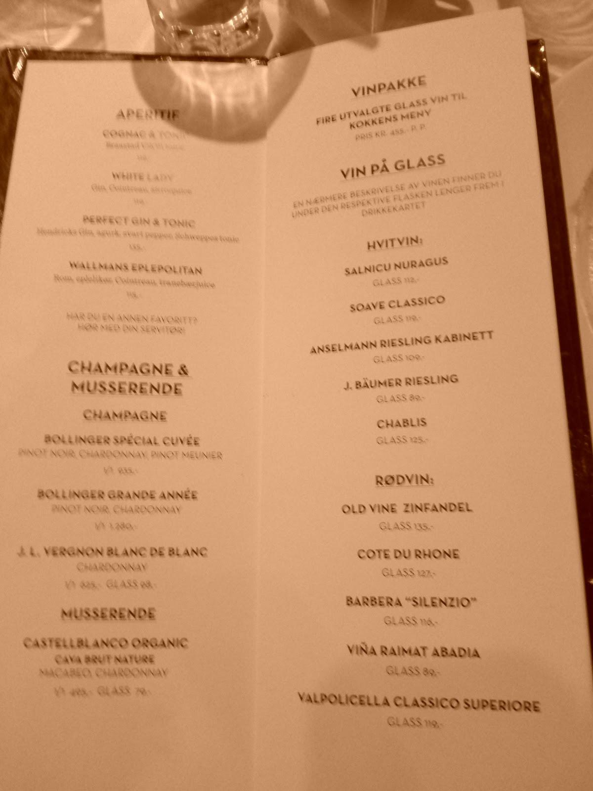 Menu at Wallmans Salonger Oslo AS club, Oslo