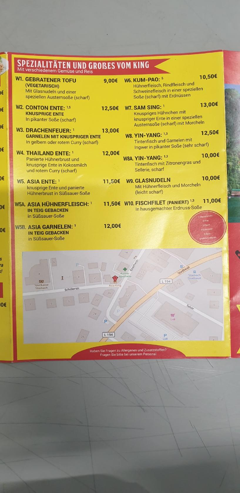 Menu at Asia King restaurant, Stockach