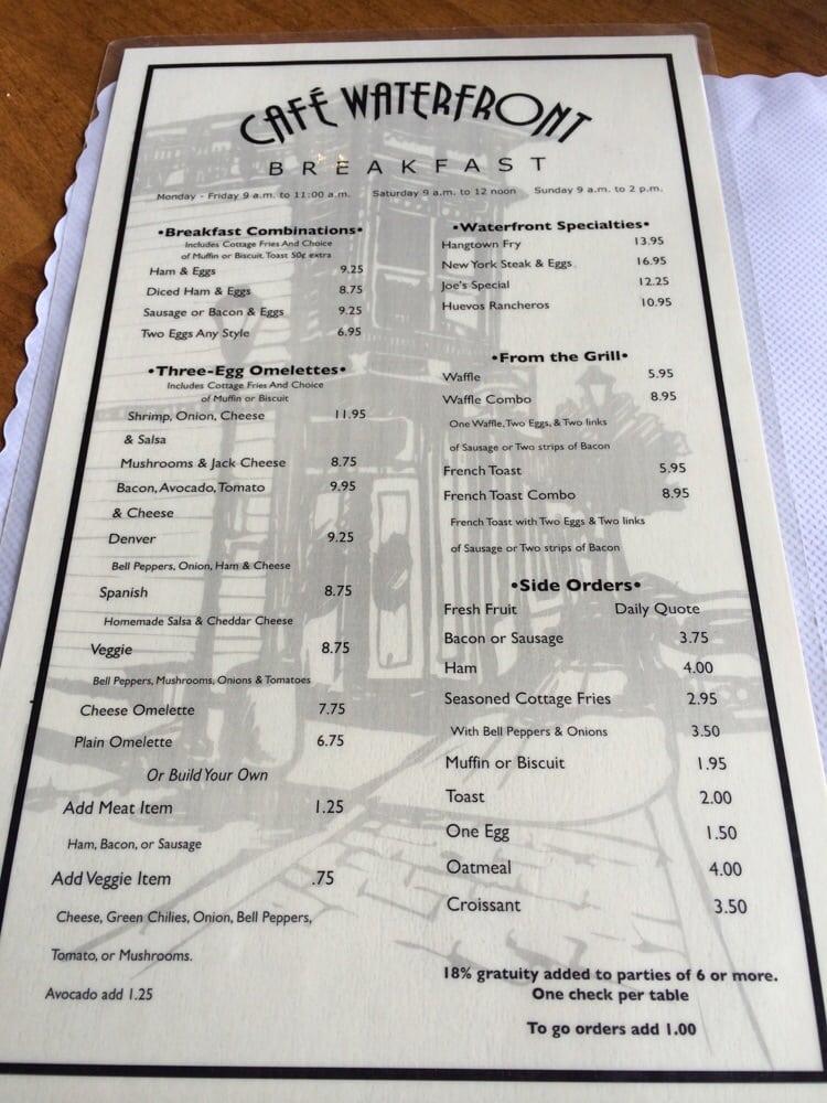 Menu at Café Waterfront pub & bar, Eureka, 102 F St