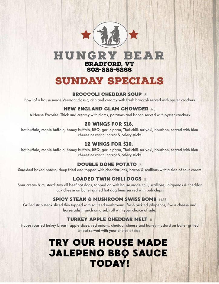 Menu at Hungry Bear Pub & Grill, Bradford