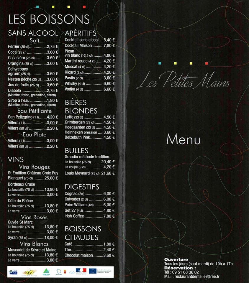 Menu at Les petites mains restaurant, Calais