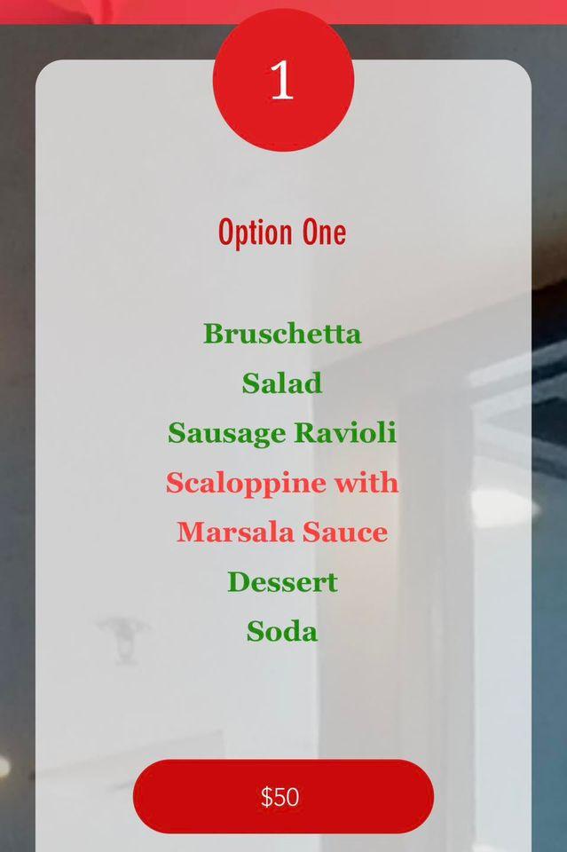 Menu at Antica Roma restaurant, Salt Lake City