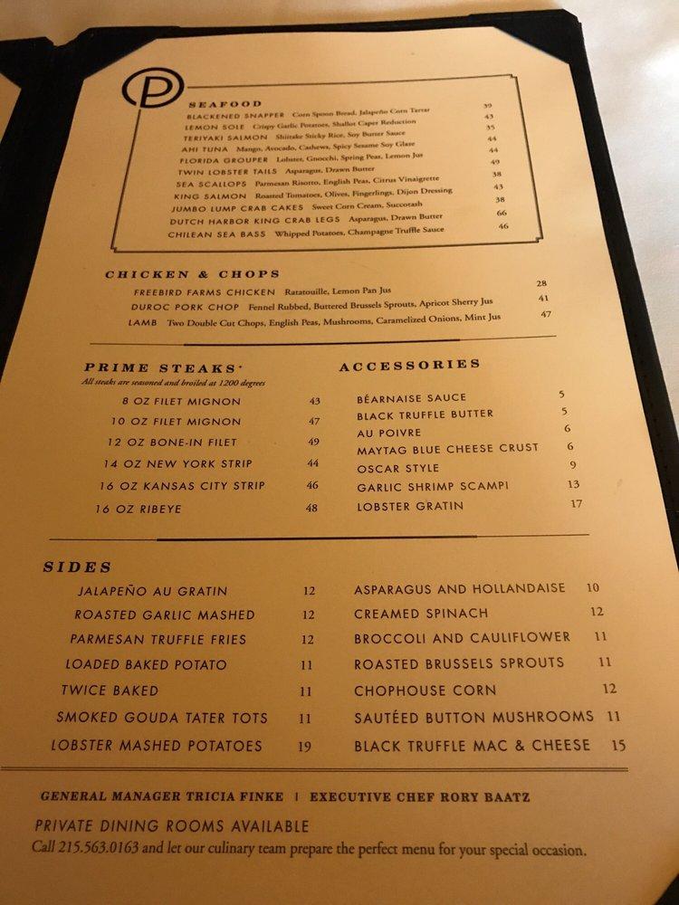 Menu at Ocean Prime steakhouse, Philadelphia