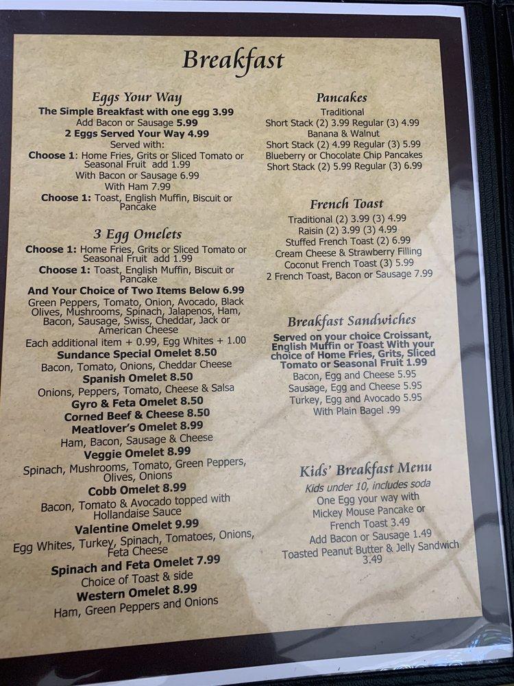 Menu at Sundance Grill restaurant, Hiawassee