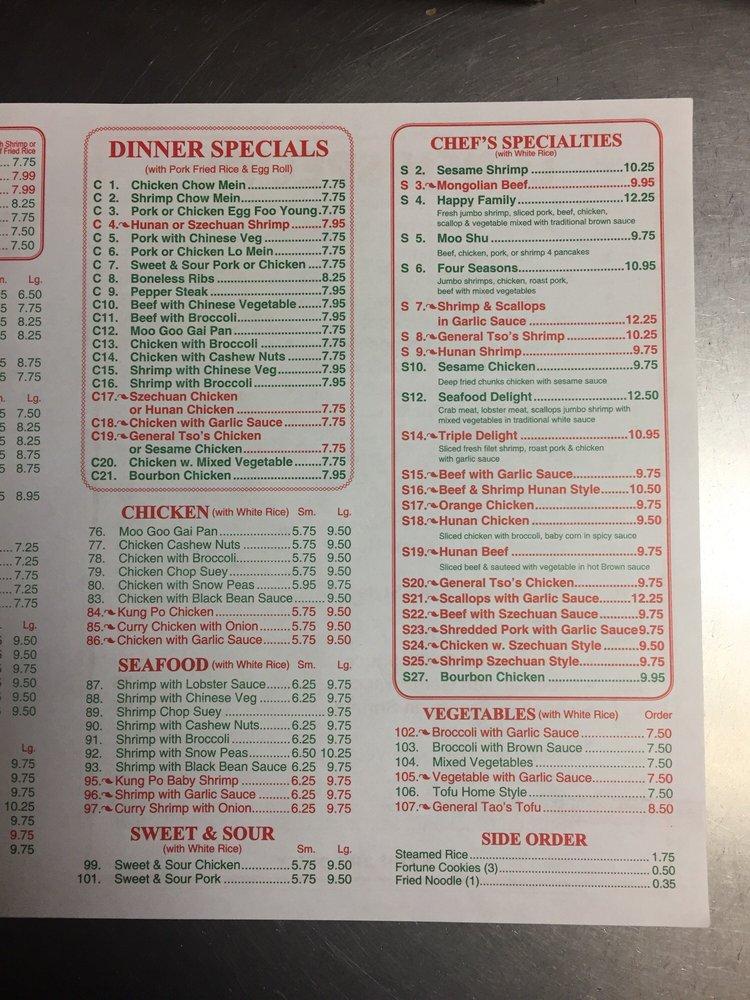 Menu at Top's China Restaurant, Hopewell, Oaklawn Blvd