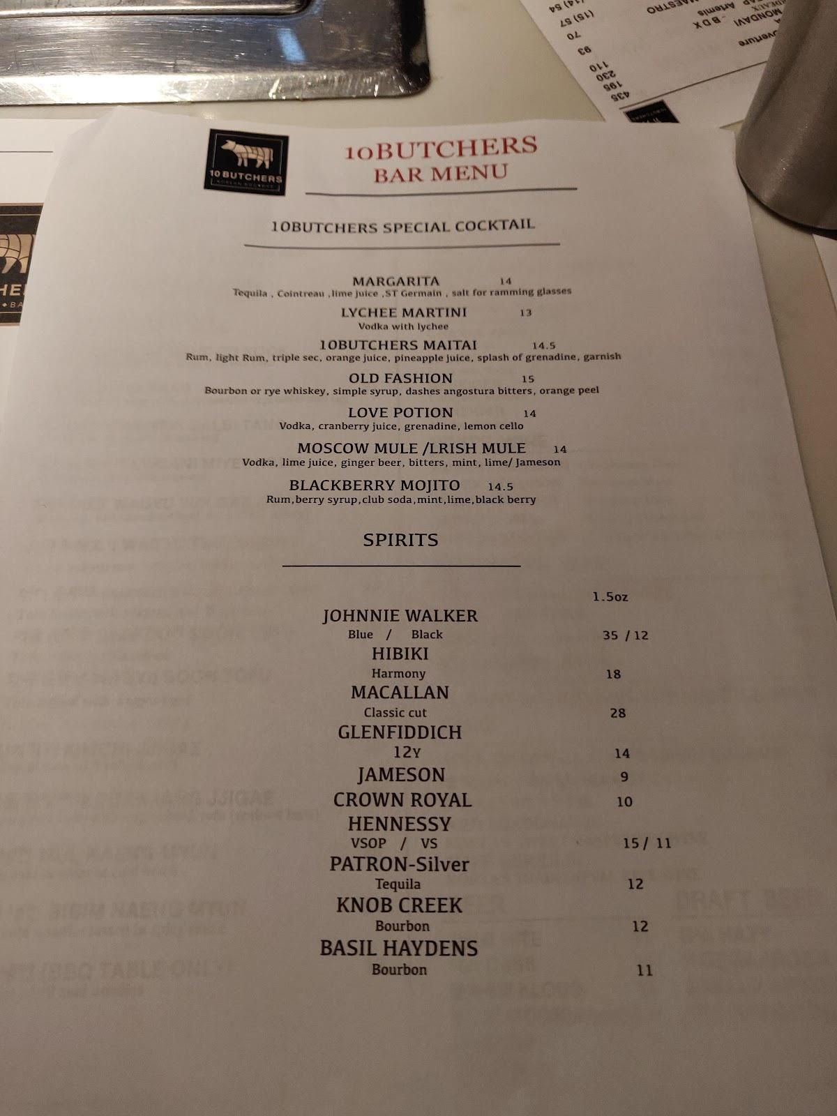 Menu at 10 Butchers Korean BBQ, Sunnyvale