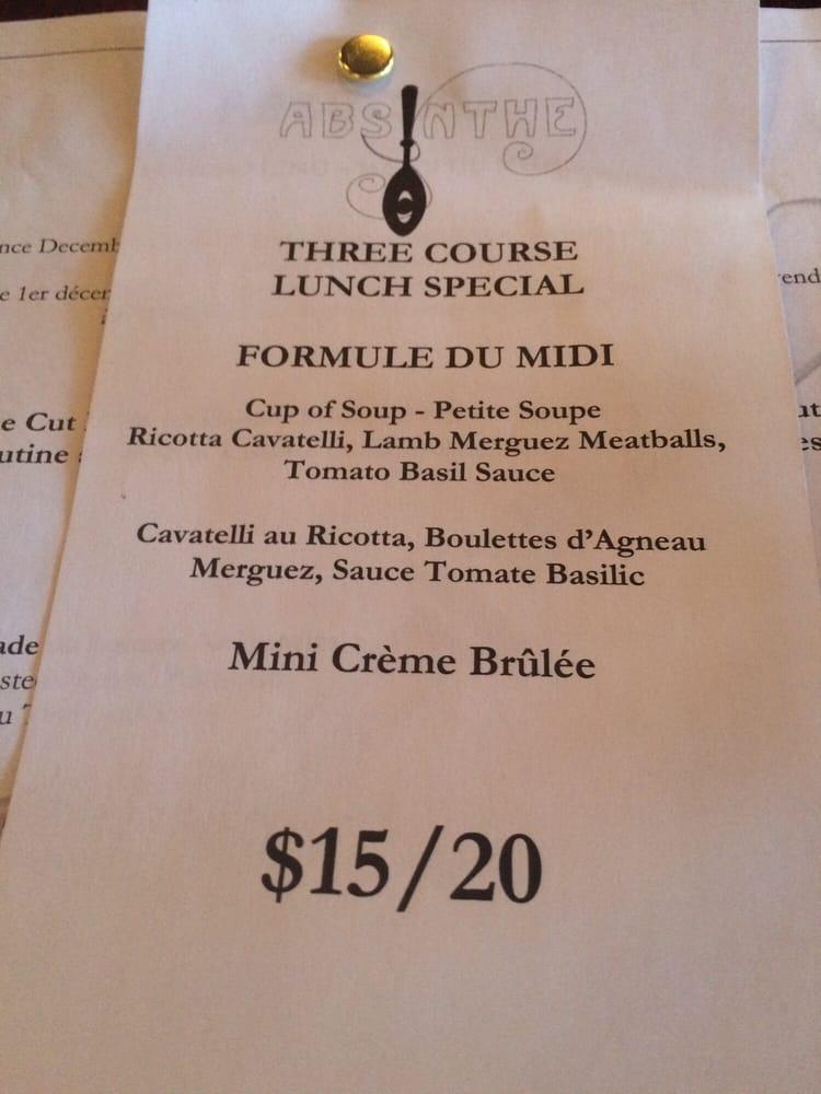 Menu at Absinthe restaurant, Ottawa