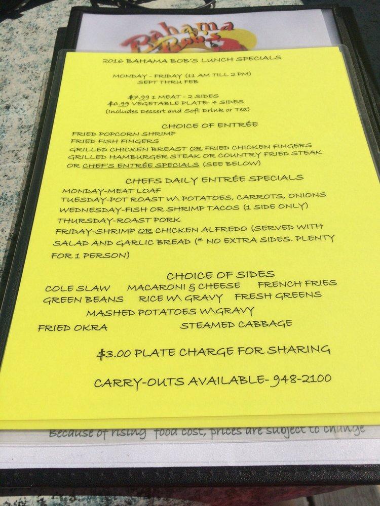 Menu at Bahama Bob's Beach Side Cafe, Gulf Shores