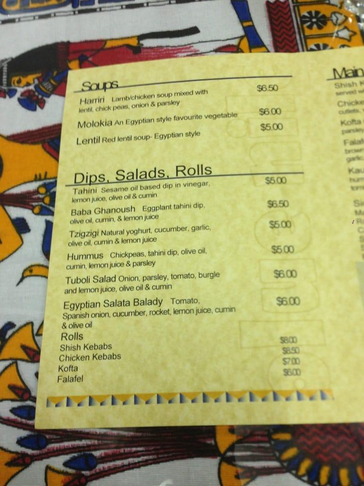 Menu at Blue Nile Middle Eastern restaurant, Mount Gambier
