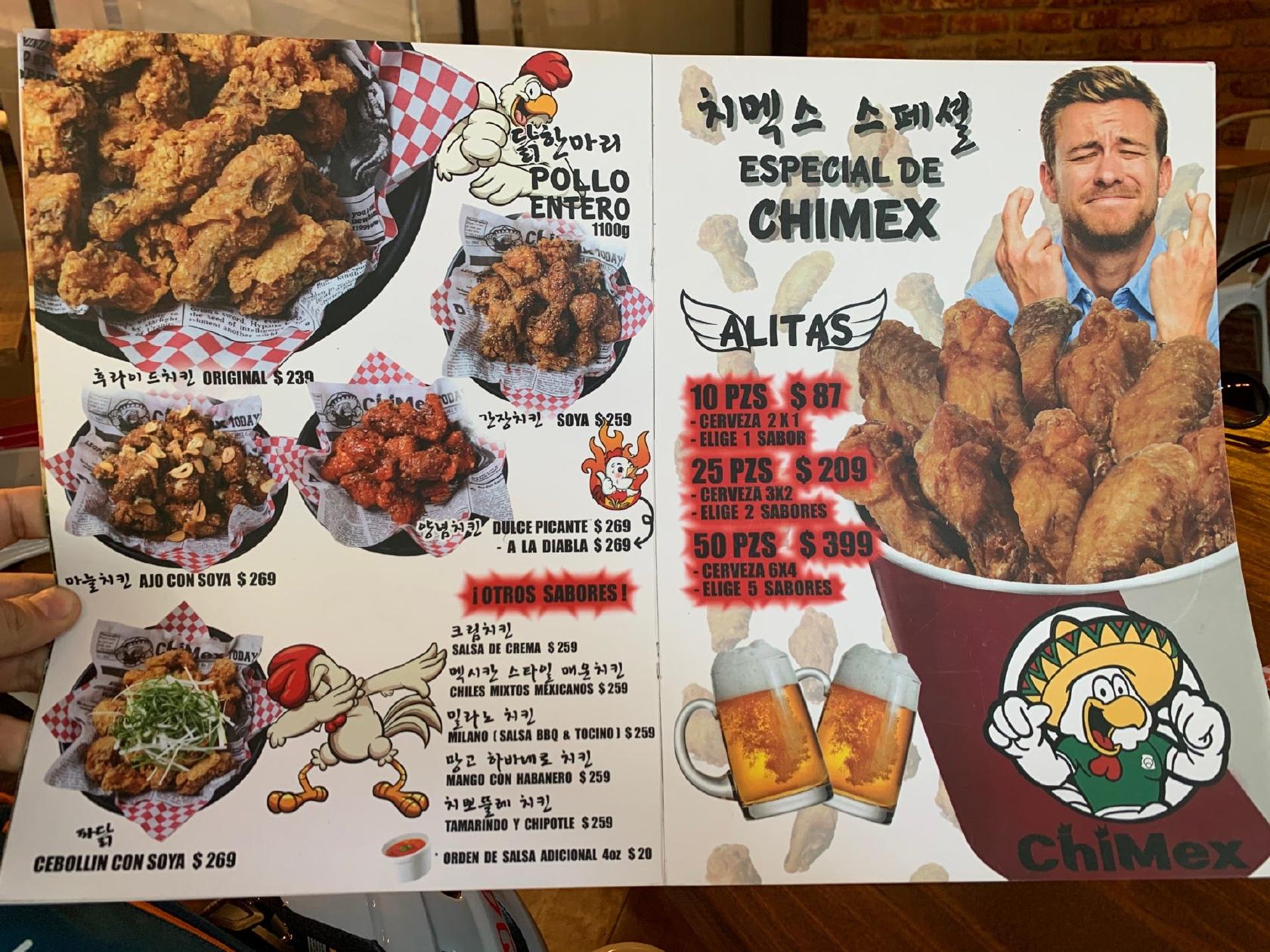 Menu at Chimex restaurant, Naucalpan