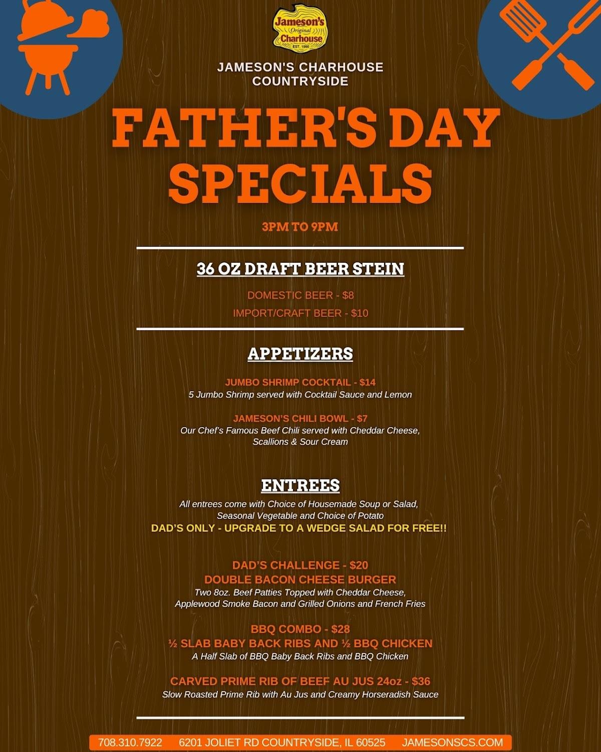 Menu at Jameson's Charhouse Countryside steakhouse, Countryside