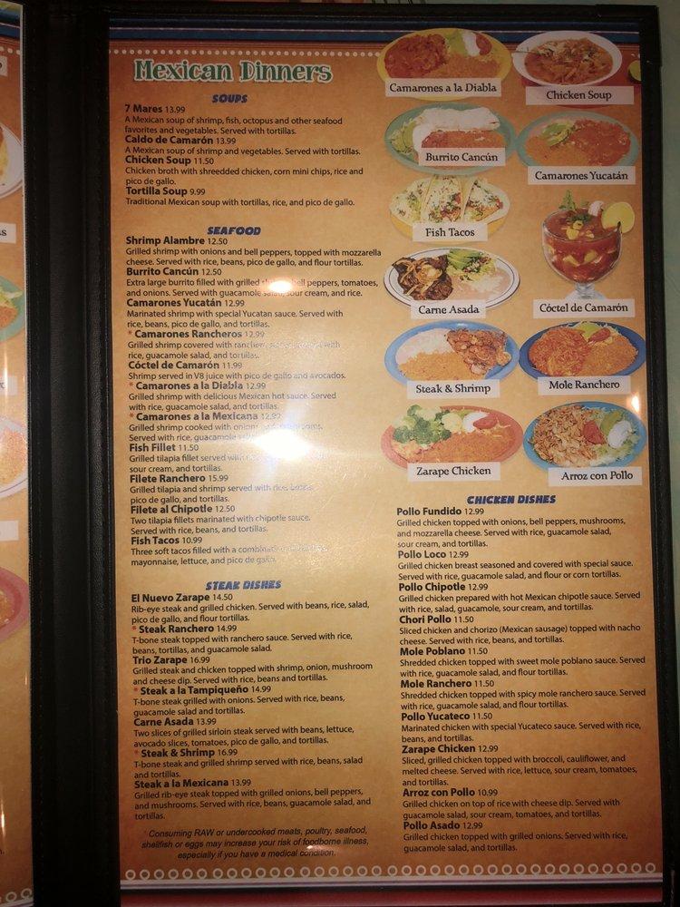 Menu at Mi Zarape restaurant, Orion charter Township